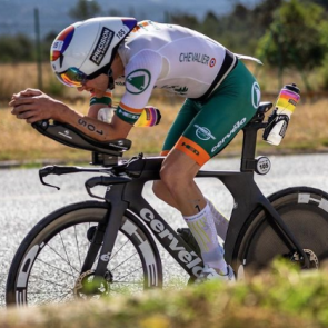 Leon Chevalier and Charlene Clavel on top of podium Ironman 70.3 Les ...